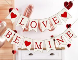 whaline valentine’s day burlap banner felt love be mine heart banner pre-assembled white red valentine bunting garland celebration hanging decorations for valentine party supplies home decoration