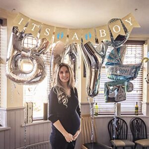 Uniwish It's A BOY Banner Burlap Fabric, Rustic Hanging Bunting Christening Garland Baby Shower Party Decorations for Baby Boy with Blue Footprint