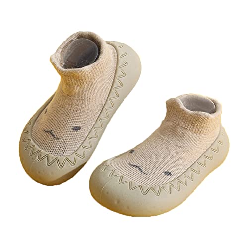 Infant Baby Boy Girls Socks Shoes Anti Slip Floor Socks with Soft Rubber Bottom Newborn Sock Boots for 0-3 age (S (13-18 Months), Khaki)