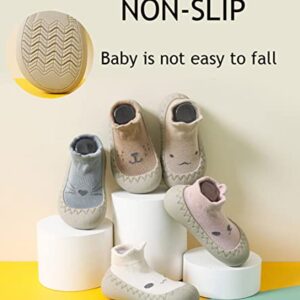 Infant Baby Boy Girls Socks Shoes Anti Slip Floor Socks with Soft Rubber Bottom Newborn Sock Boots for 0-3 age (S (13-18 Months), Khaki)