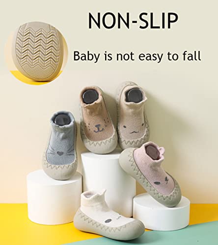 Infant Baby Boy Girls Socks Shoes Anti Slip Floor Socks with Soft Rubber Bottom Newborn Sock Boots for 0-3 age (S (13-18 Months), Khaki)