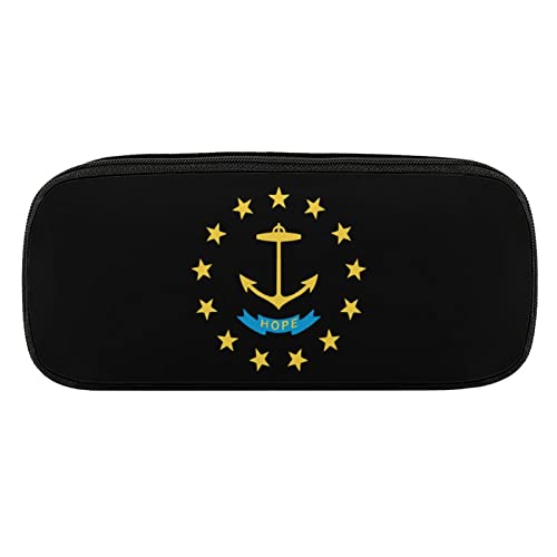 Rhode Island State Flag Pencil Case PU Leather Pencil Pen Bag Large Capacity Pen Box Pencil Pouch Makeup Bag with Zip