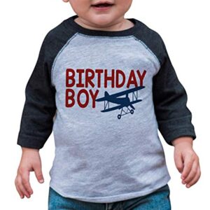 7 ate 9 Apparel Boy's Birthday Boy Biplane Airplane Grey Raglan Tee 18 Months