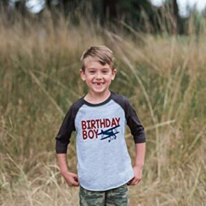 7 ate 9 Apparel Boy's Birthday Boy Biplane Airplane Grey Raglan Tee 18 Months