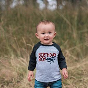 7 ate 9 Apparel Boy's Birthday Boy Biplane Airplane Grey Raglan Tee 18 Months