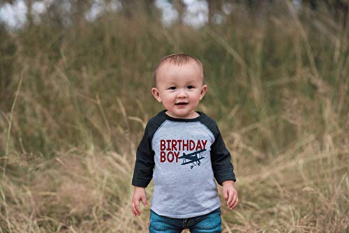 7 ate 9 Apparel Boy's Birthday Boy Biplane Airplane Grey Raglan Tee 18 Months