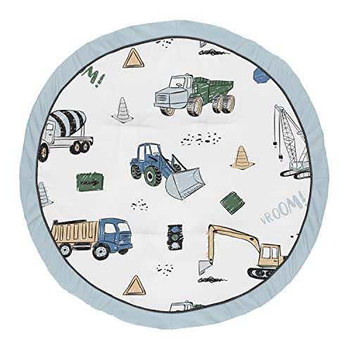 Sweet Jojo Designs Construction Truck Boy Baby Playmat Tummy Time Infant Play Mat - Grey Yellow Black Blue and Green Transportation