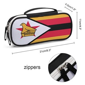 Zimbabwe Flag Pencil Pen Case Portable Pen Bag with Zip Travel Makeup Bag Stationery Organizers for Home Office