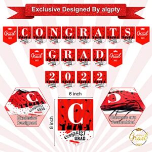 algpty 2022 Red and Black Graduation Decorations Kit - Congrats Grad Party Decorations Including Congrats Grad 2022 Banner, Paper Pompoms, Tablecloth, Hanging Swirl Grad  Decor for High School, College