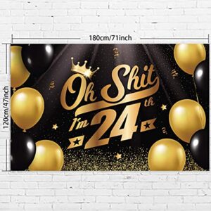 Oh S*hit I’m 24th Banner Backdrop Black Gold Balloons Crown Confetti Hallo Twenty Four Cheers to 24 Years Old Theme Decorations Decor for Man Woman Happy 24th Birthday Party Anniversary Supplies