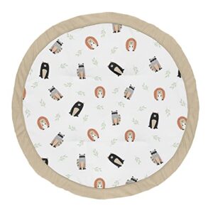 sweet jojo designs woodland forest animals boy or girl baby playmat tummy time infant play mat – beige, grey, black and white bear raccoon hedgehog gender neutral