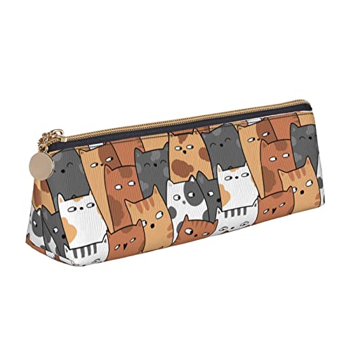 Triangle Leather Pencil Case With Zipper Cute Cats Pencil Bag Makeup Cosmetic Pouch For Girls Boys School Work Office