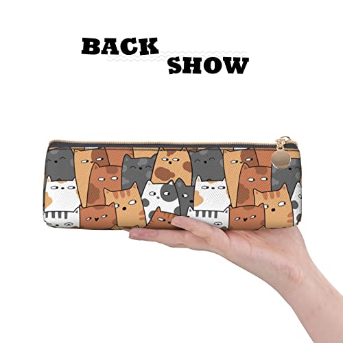 Triangle Leather Pencil Case With Zipper Cute Cats Pencil Bag Makeup Cosmetic Pouch For Girls Boys School Work Office