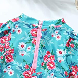 Moily Infant Baby Girls Long Sleeve Floral Ruffles One Piece Swimsuit Rash Guard Shirts Bathing Suit Blue 6-12 Months