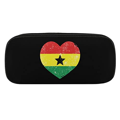 Ghana Retro Heart Flag Pencil Case PU Leather Pencil Pen Bag Large Capacity Pen Box Pencil Pouch Makeup Bag with Zip