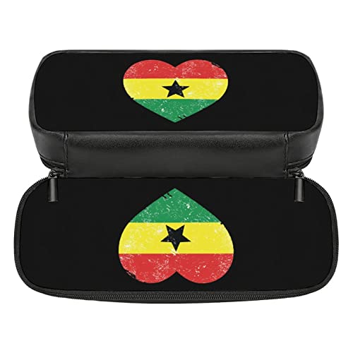 Ghana Retro Heart Flag Pencil Case PU Leather Pencil Pen Bag Large Capacity Pen Box Pencil Pouch Makeup Bag with Zip