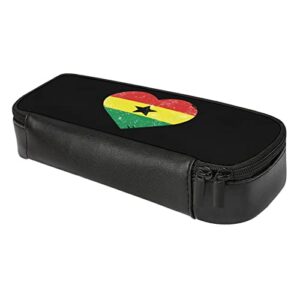 Ghana Retro Heart Flag Pencil Case PU Leather Pencil Pen Bag Large Capacity Pen Box Pencil Pouch Makeup Bag with Zip