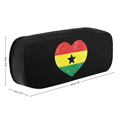 Ghana Retro Heart Flag Pencil Case PU Leather Pencil Pen Bag Large Capacity Pen Box Pencil Pouch Makeup Bag with Zip