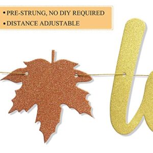 Uniwish Pre-Strung Fall in Love Banner Gold Glittery Garland Thanksgiving Fall Autumn Theme Wedding Bridal Shower Engagement Party Decorations