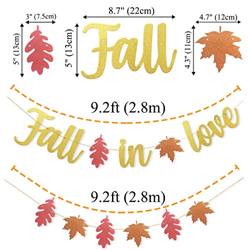 Uniwish Pre-Strung Fall in Love Banner Gold Glittery Garland Thanksgiving Fall Autumn Theme Wedding Bridal Shower Engagement Party Decorations