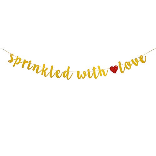 Glitter Gold Sprinkled With Love banner,Sign Garland for Baby Sprinkle,Baby Shower Themed Party Supplies, Gender Reveal Decorations.