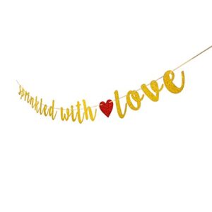 Glitter Gold Sprinkled With Love banner,Sign Garland for Baby Sprinkle,Baby Shower Themed Party Supplies, Gender Reveal Decorations.