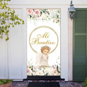 mi bautizo door banner decor suppliesfirst holy communion christening banner baptism photo backdrops baby shower door banner cake table banner 72.8 x35.4in outdoor & indoor hanging banner