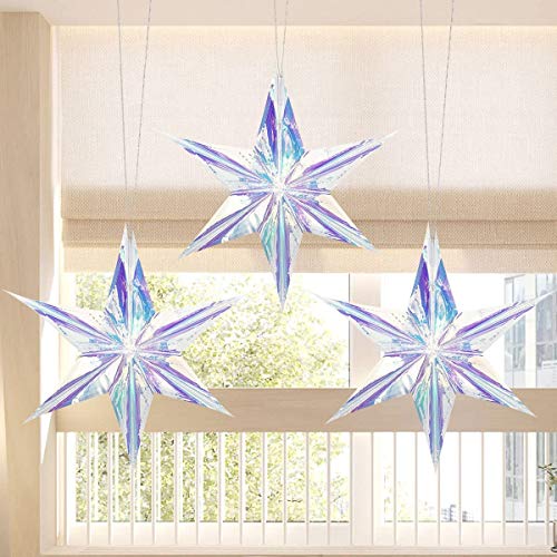 IGUO 6Pcs Paper Star Lantern Party Decorations,3D Handmade Paper Star Garland Frozen Theme for Bridal Shower Snow or Sea Theme Birthday Wedding