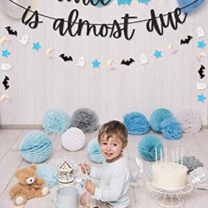 Blue Black A Little Boo is Almost Due Banner Garland for Halloween Boy Baby Shower Decorations