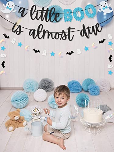 Blue Black A Little Boo is Almost Due Banner Garland for Halloween Boy Baby Shower Decorations