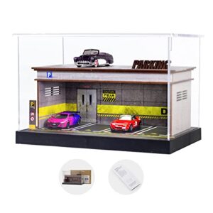 sikivot 1/64 scale parking lot model car，die-cast car garage display case， scale garage display case，8 parking space with led light and acrylic cover (7641d5)