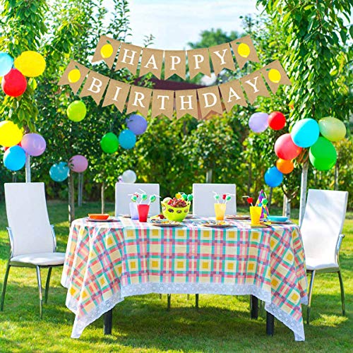 Jute Burlap Happy Birthday Banner with Lemon Lemonade Birthday Party Garland Decoration