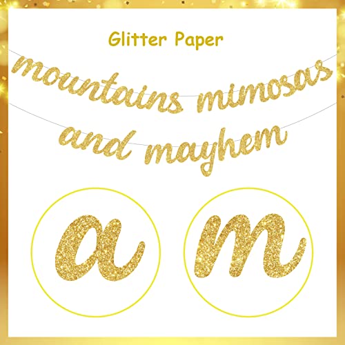 Cabin Bachelorette Party Decorations, Mountains, Mimosas and Mayhem Banner Gold, Mountain Camping Glamping Bridal Shower Engagement Wedding Supplies