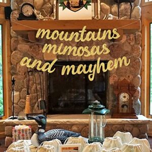 Cabin Bachelorette Party Decorations, Mountains, Mimosas and Mayhem Banner Gold, Mountain Camping Glamping Bridal Shower Engagement Wedding Supplies