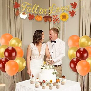 Autumn Bridal Shower Party Decorations, Fall in Love Banner Autumn Little Pumpkin Maple Leaves Acorn Party Cake Topper Balloon for Fall Theme Wedding Bachelorette Engagement Bride to be Valentines Day Party Supplies