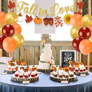 Autumn Bridal Shower Party Decorations, Fall in Love Banner Autumn Little Pumpkin Maple Leaves Acorn Party Cake Topper Balloon for Fall Theme Wedding Bachelorette Engagement Bride to be Valentines Day Party Supplies