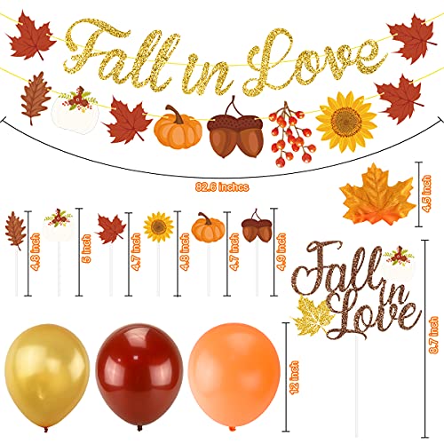 Autumn Bridal Shower Party Decorations, Fall in Love Banner Autumn Little Pumpkin Maple Leaves Acorn Party Cake Topper Balloon for Fall Theme Wedding Bachelorette Engagement Bride to be Valentines Day Party Supplies