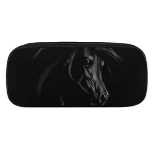 black arabian horse pencil case pu leather pencil pen bag large capacity pen box pencil pouch makeup bag with zip