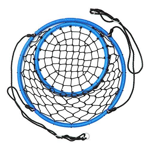 JumpOff Jo – Little Jo’s Web Chair Swing – 35 Inch Diameter Indoor & Outdoor Round Net Swing for Adults and Kids Ages 6+ - Hang from Swing Set, Porch, Tree, or Inside – 300 lbs Capacity - Blue