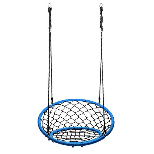 JumpOff Jo – Little Jo’s Web Chair Swing – 35 Inch Diameter Indoor & Outdoor Round Net Swing for Adults and Kids Ages 6+ - Hang from Swing Set, Porch, Tree, or Inside – 300 lbs Capacity - Blue