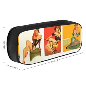 Pinup Girls Pencil Case PU Leather Pencil Pen Bag Large Capacity Pen Box Pencil Pouch Makeup Bag with Zip