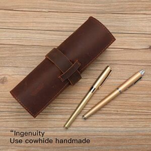 KINIVA Leather Pencil Case Organizer for Adults,Cool Pencil Pouch for Men Women, Suitable for School Office Workshop(Brown)