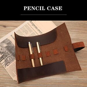 KINIVA Leather Pencil Case Organizer for Adults,Cool Pencil Pouch for Men Women, Suitable for School Office Workshop(Brown)