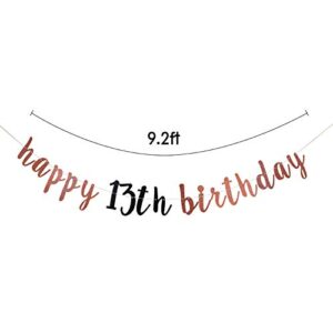 Happy 13th Birthday Banner, 13th Birthday Decor, 13th Birthday Party Supplies (Rose Gold&Black)