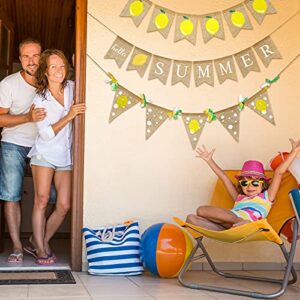 Touman 3 Pieces Summer Lemon Burlap Banner Hello Summer Banner Lemon Themed Banner Flag Garland Summer Lemon Fruit Party Supply for Birthday Anniversary Baby Shower Fireplace Mantel Decoration