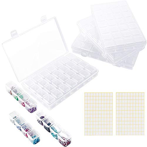 4 Pack Diamond Embroidery Boxes, 28 Grids Slot Diamond Painting Beads Storage Boxes, 5D Diamond Painting Accessories Craft Storage Containers with Marker Stickers