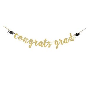 congrats grad banner, graduation.graduate party sign gold gliter paper backdrops