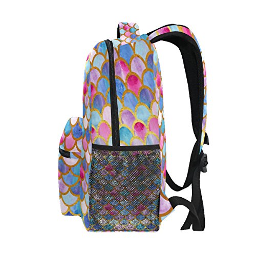 ZZKKO Colorful Mermaid Scale Boys Girls School Computer Backpacks Book Bag Travel Hiking Camping Daypack