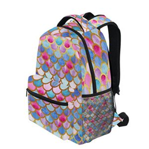 ZZKKO Colorful Mermaid Scale Boys Girls School Computer Backpacks Book Bag Travel Hiking Camping Daypack