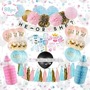 gender reveal decorations set , gender reveal party decorations, baby gender reveal party supplies, baby gender reveal ideas, gender reveal balloons boy or girl gender reveal party supplies kit 80 pcs